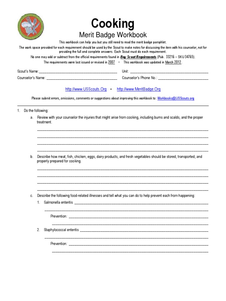 Cooking: Merit Badge Workbook | PDF | Lunch | Meal