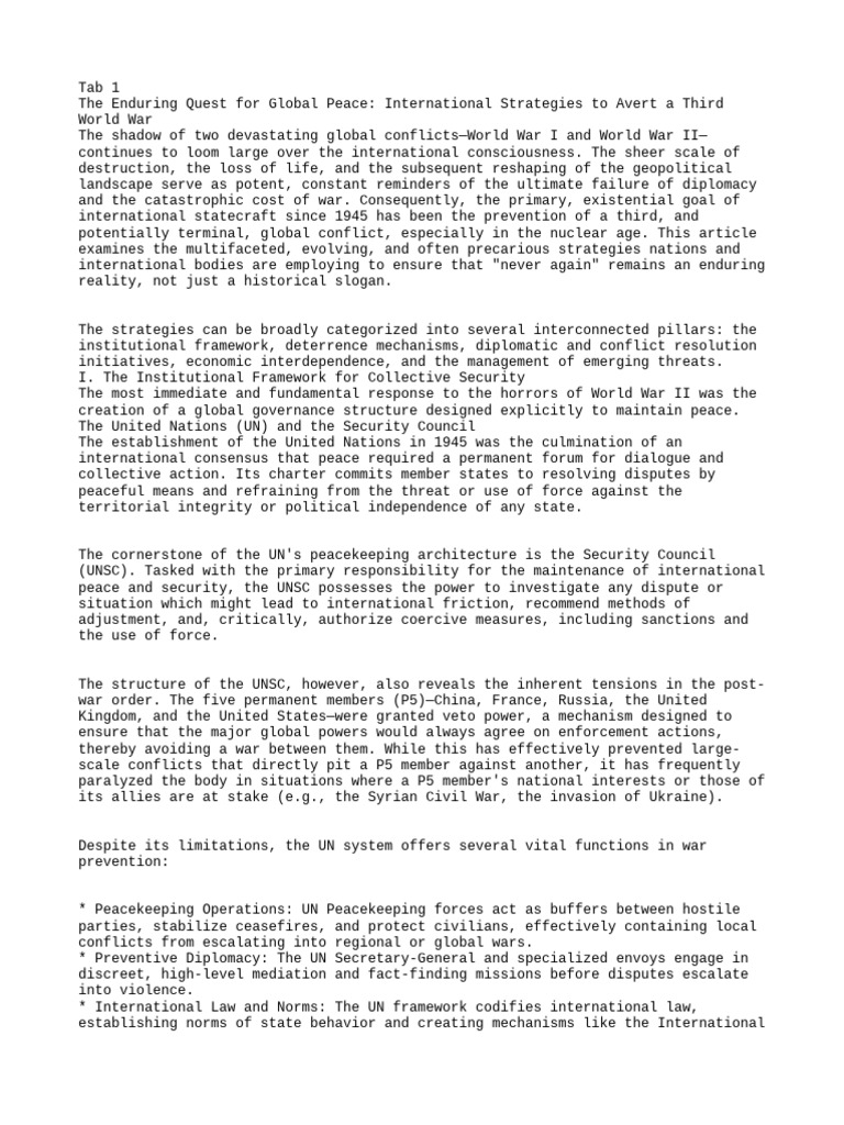 The Enduring Quest For Global Peace - International Strategies To Avert ...