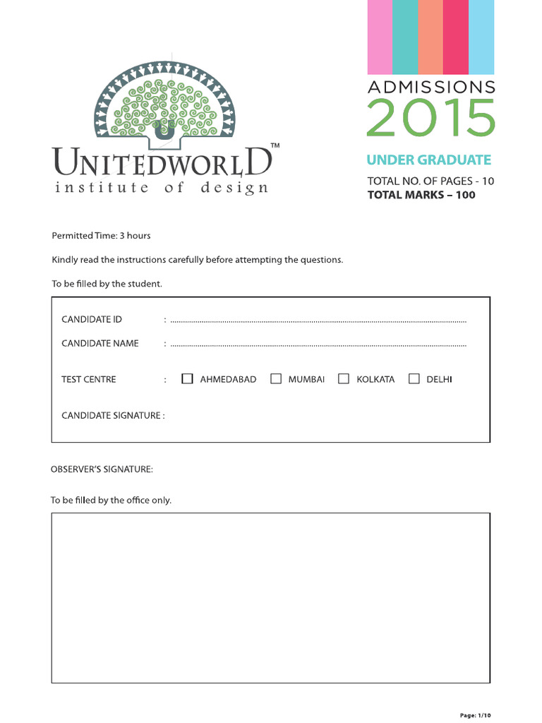 Entrance Exam Paper UG 2015 | PDF