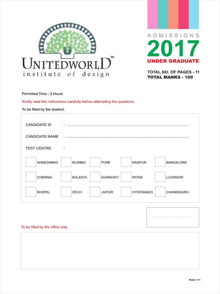 Entrance Exam Paper UG 2017 | PDF