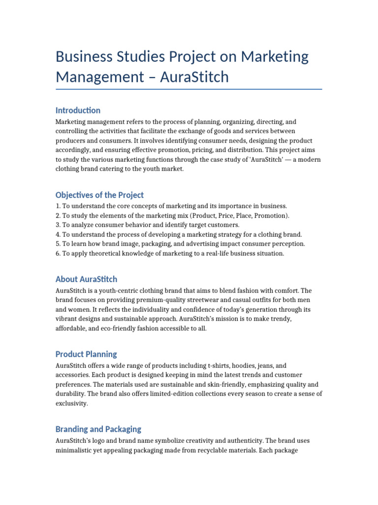 Business Studies Project AuraStitch Expanded Final | PDF | Brand ...