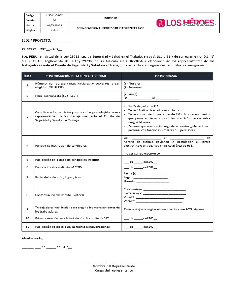 HSE-EL-F-002 - V01 - Convocatoria Al Proceso de Elección Del CSST | PDF ...
