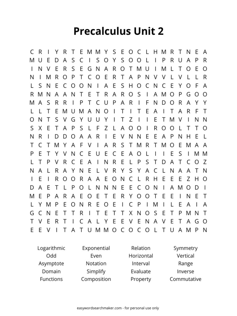 Precalculus Unit 2 Word Search | PDF