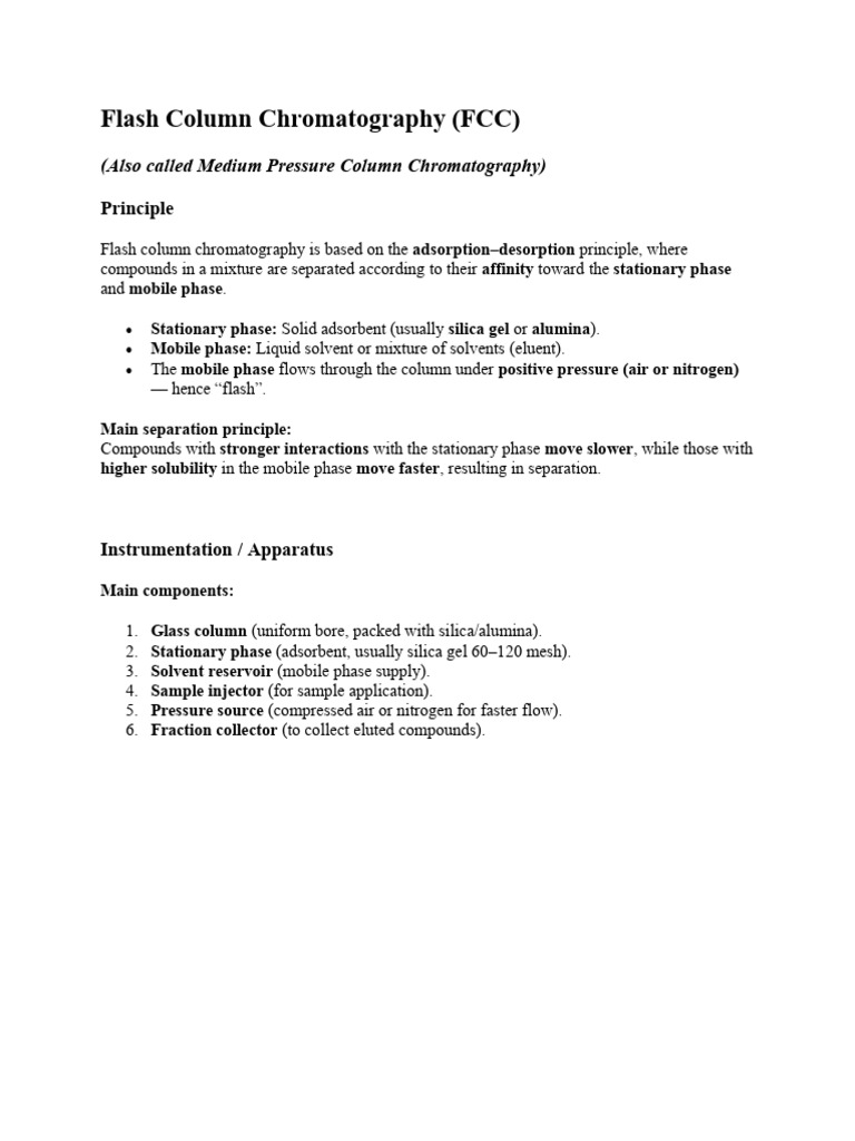 Flash Column Chromatography Principles | PDF | Chromatography | Elution