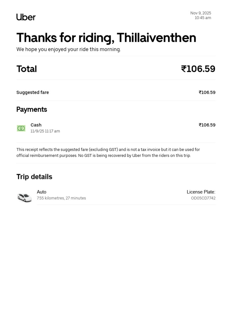 Uber Receipt - 09nov2025 | PDF