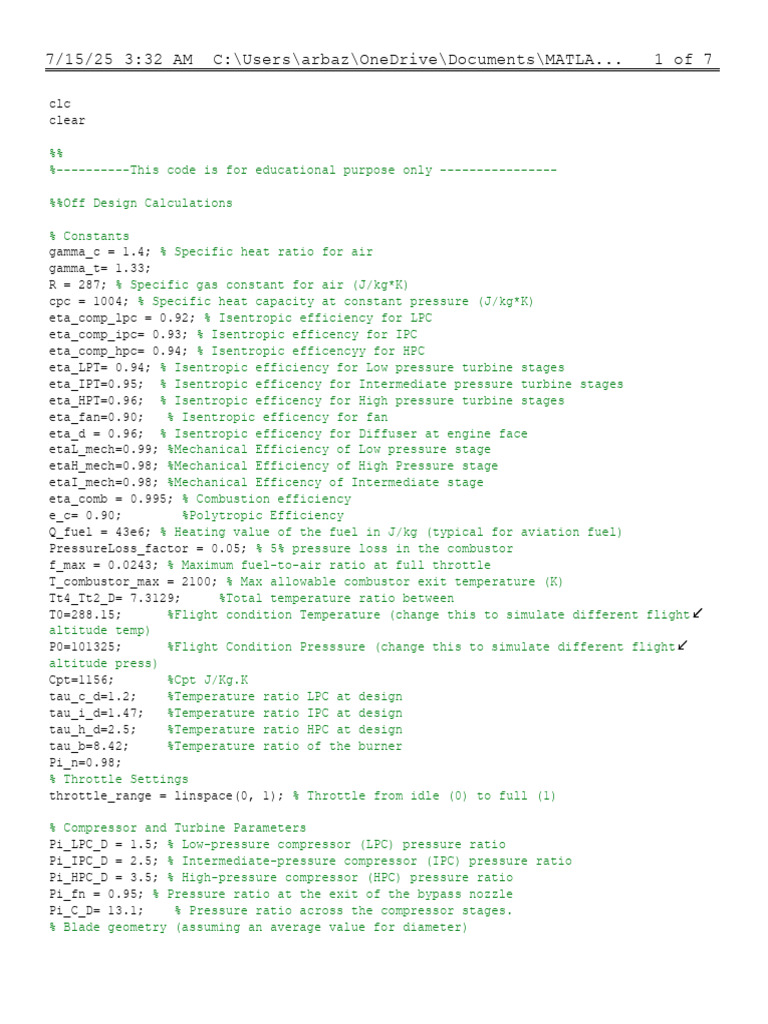 3 SPOOL Turbofan Engine Model Code For Educational Purpose | PDF | Propulsion | Continuum Mechanics