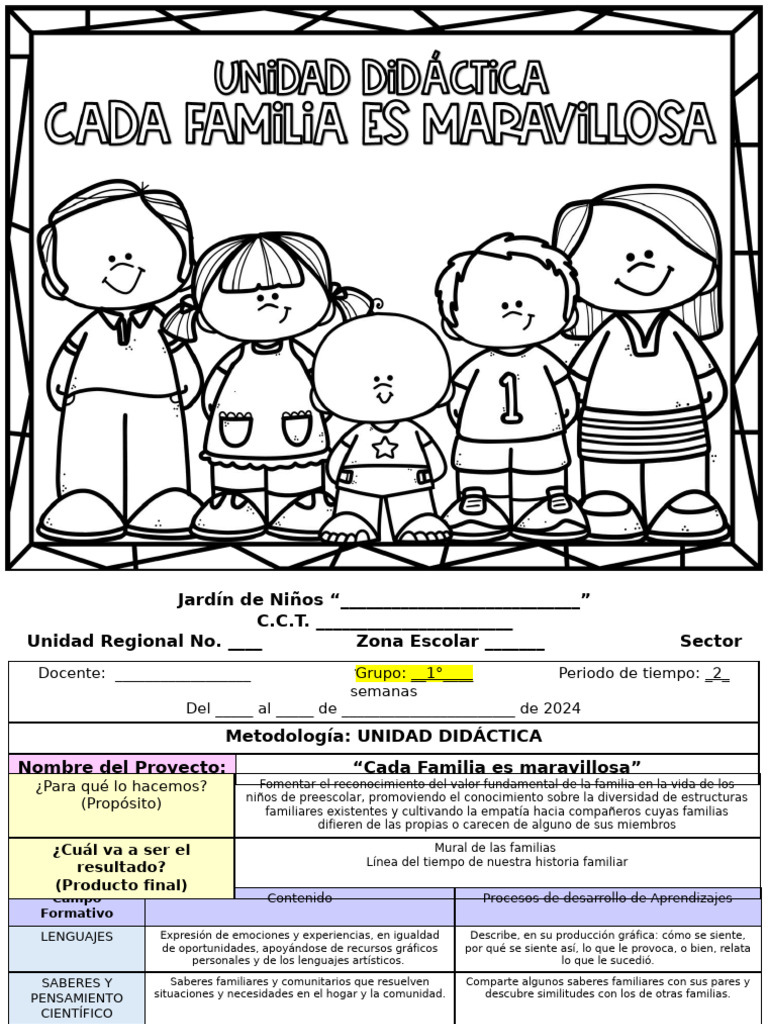 Unidad Didáctica Cada Familia Es Maravillosa | PDF | Educación de la ...