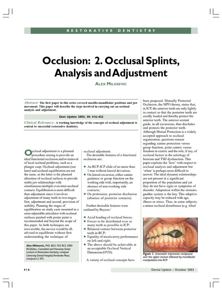 Occlusion 2 Occlusal Splints Analysis An | PDF | Tooth | Mouth