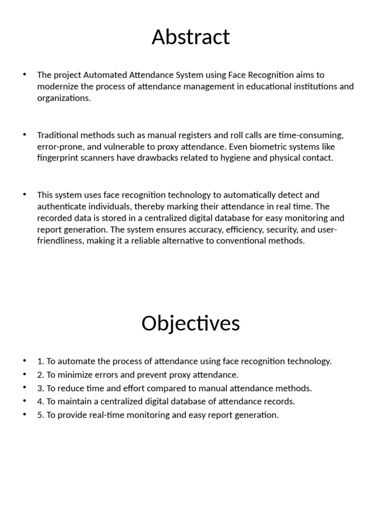 Automated Attendance System PPT | PDF | Biometrics | Databases