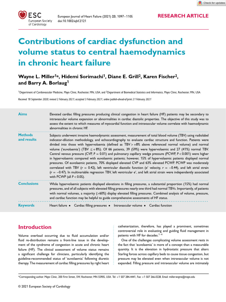 Contributions of Cardiac Dysfunction and Volume Status To Central ...