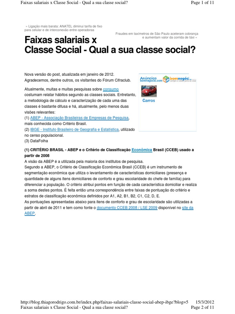 Classes Sociais | PDF | E-mail | Sociologia