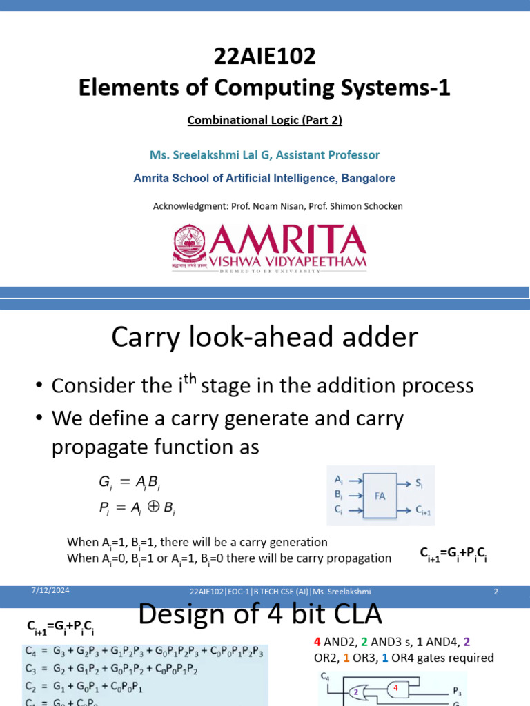 EoC-1 Lecture 10 Combinational Logic-Part2.Pptx | PDF | Electronic Design | Digital Electronics