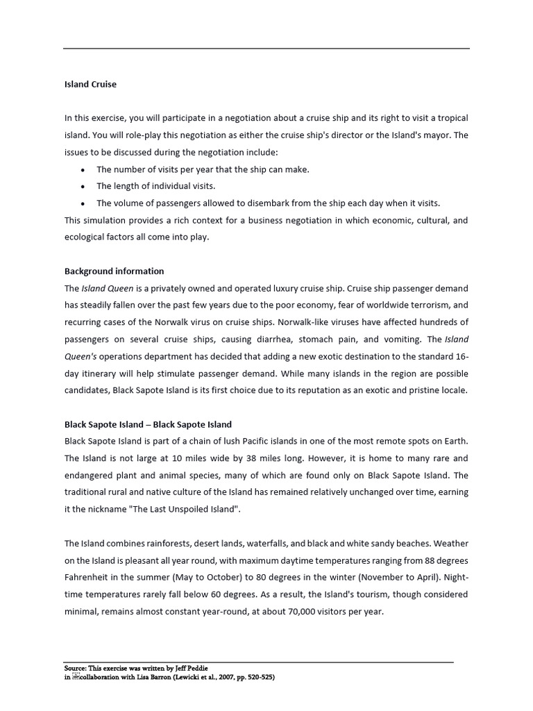 Island Cruise Negotiation Simulation | PDF | Cruise Ship | Ships