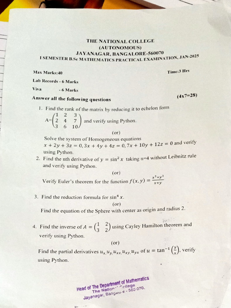 B.Sc Mathematics Practical Exam Guide | PDF