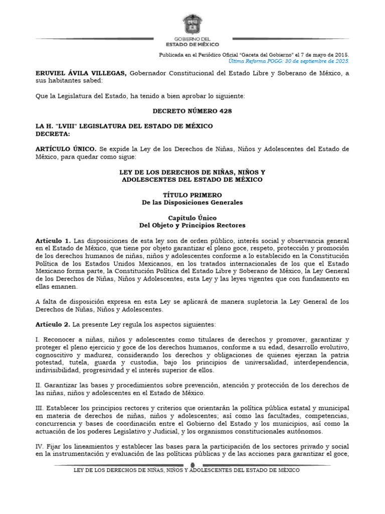 6. Ley Genral de Los Derechos de Niñas, Niños y Adolescentes Del Estado ...