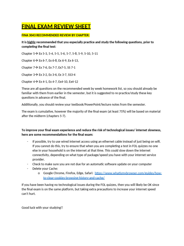 3043 Final Exam Review Sheet | PDF