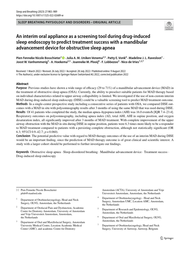 An Interim Oral Appliance As A Screening Tool During Drug Induced Sleep ...