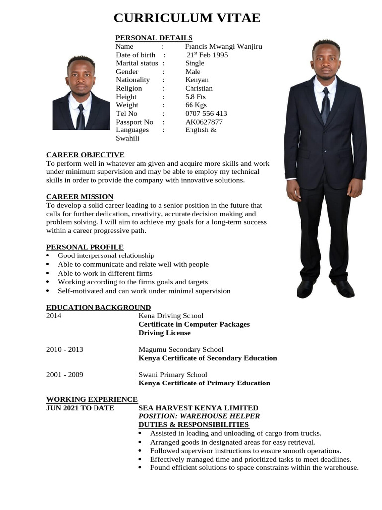 Francis Mwangi Wanjiru CV-1 | PDF