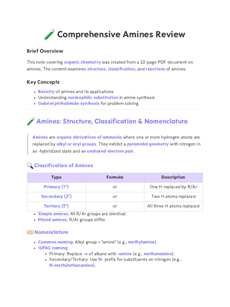 Amines_ Structure, Classification, Basicity | PDF | Amine | Chemical ...