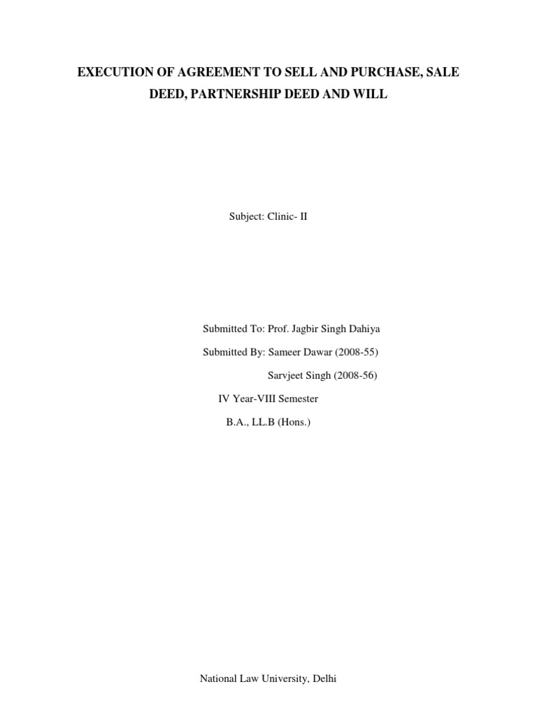 Execution of Agreement To Sell and Purchase | PDF | Assignment (Law) | Deed