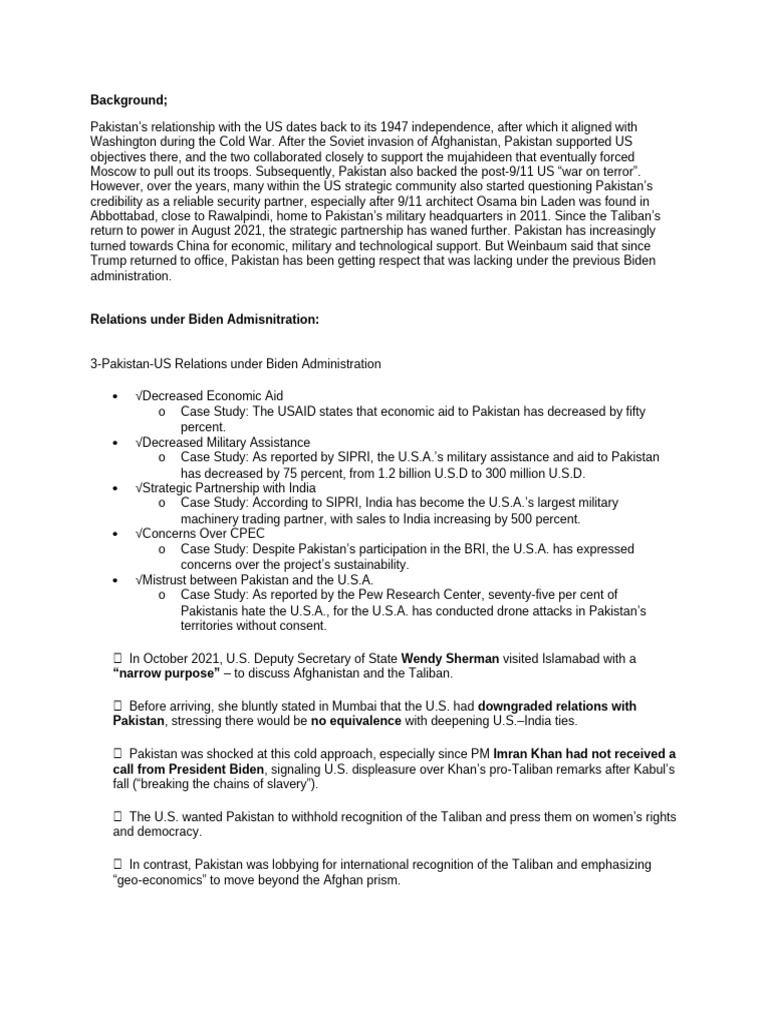 Pak and US Current Relations | PDF | Pakistan | Taliban