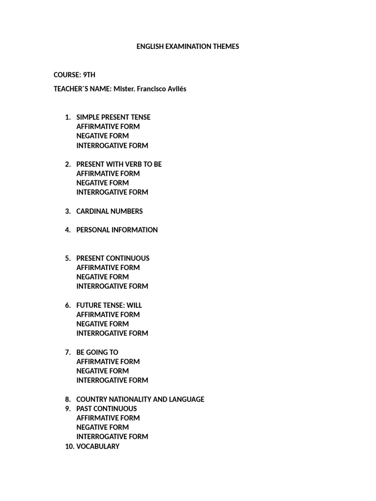 English Examination Themes 9th Grade Second Trimestre 2025 | PDF