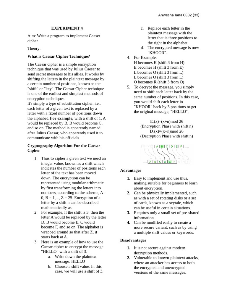 Experiment 3 (CS) | PDF | Encryption | Cryptography