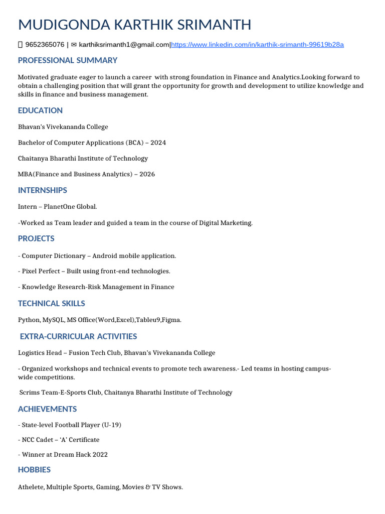 Karthik Srimanth ATS Resume | PDF