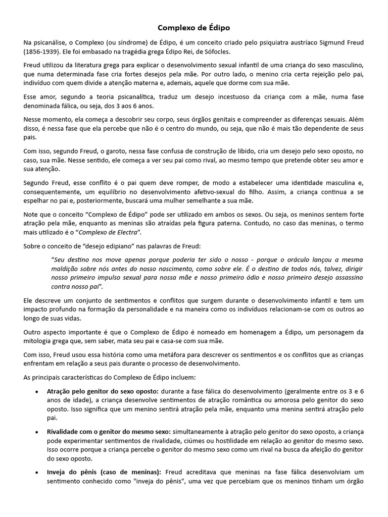 Complexo de Édipo e Electra | PDF | Complexo de Édipo | Psicanálise