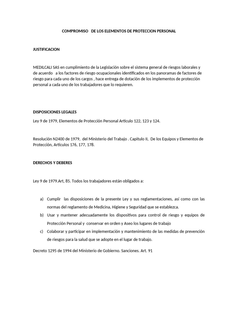 Compromiso de Los Elementos de Proteccion Personal | PDF