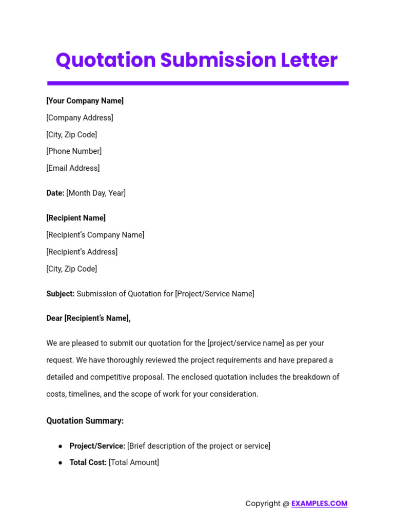 Quotation Submission Letter Format | PDF