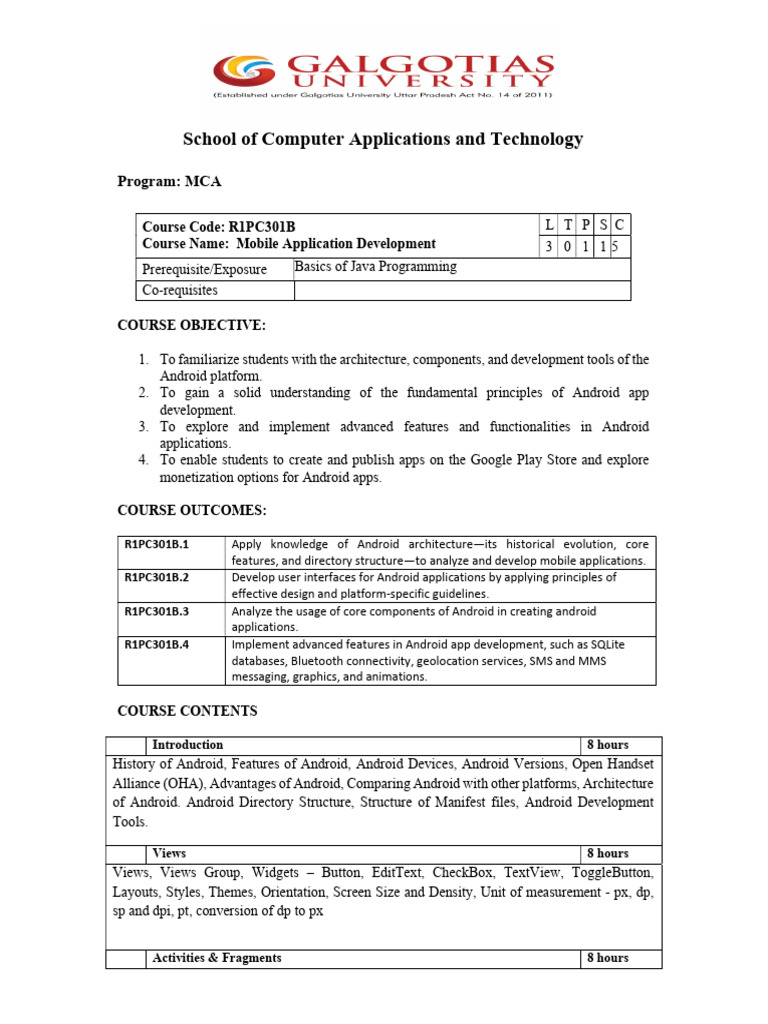2025-08-16 Syllabus Mobile Application Development R1PC301B MCAIII ...
