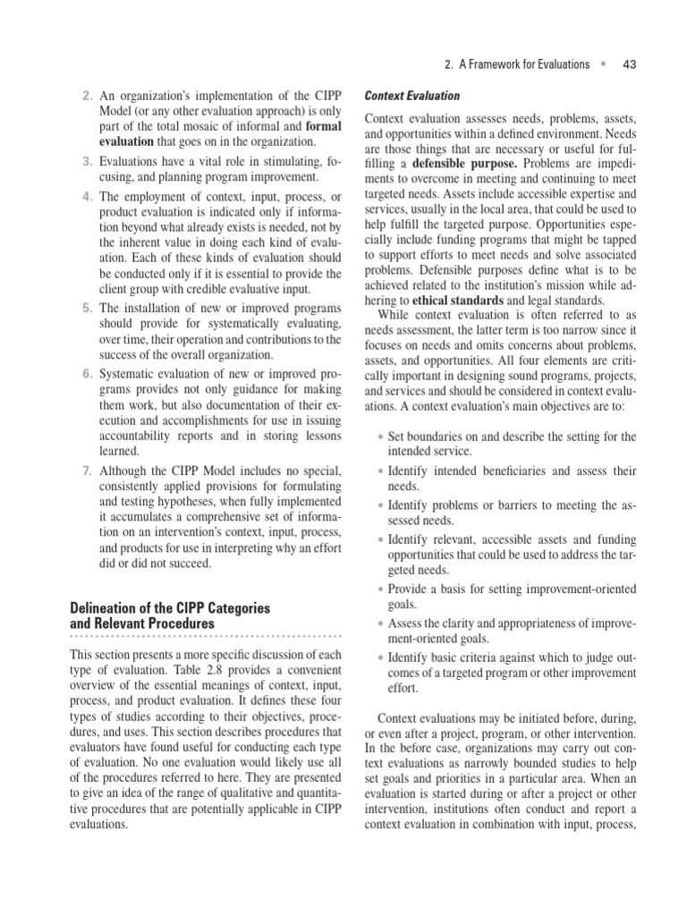 CIPP Evaluation Framework Overview | PDF | Evaluation | Focus Group
