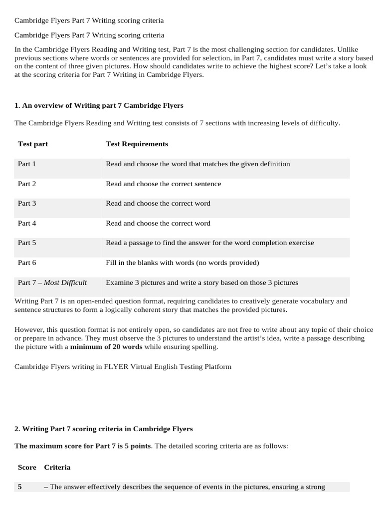 Cambridge Flyers Writing Part 7 Guide | PDF | Adverb | Adjective
