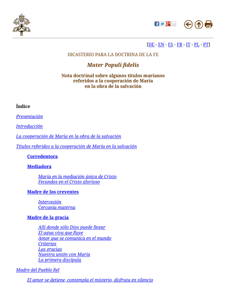 Mater Populi Fidelis | PDF | María, madre de Jesús | Cristo (título)