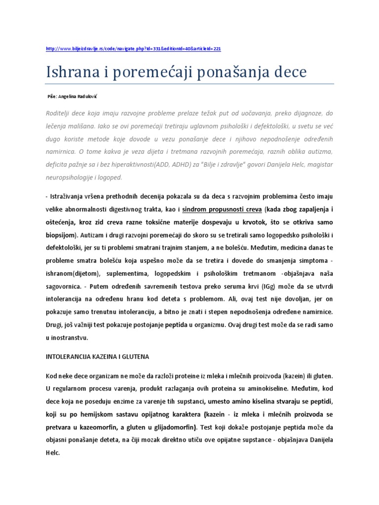 Ishrana I Poremecaji Ponasanja Kod Dece | PDF