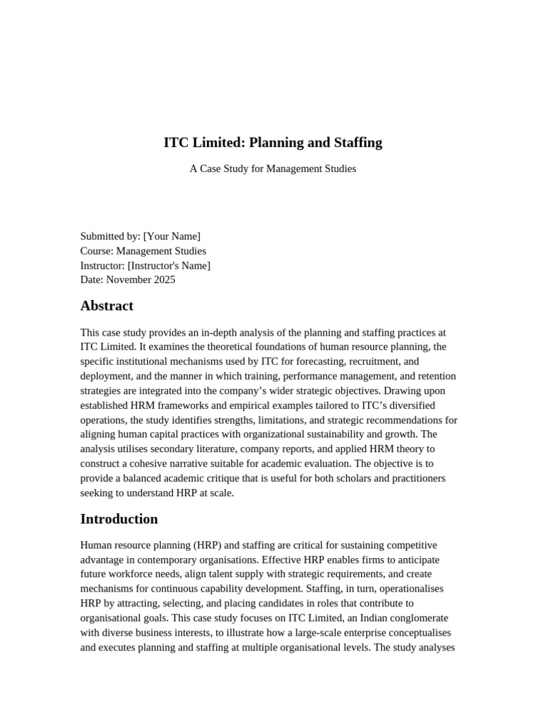 ITC Limited: HR Planning & Staffing Insights | PDF | Recruitment ...