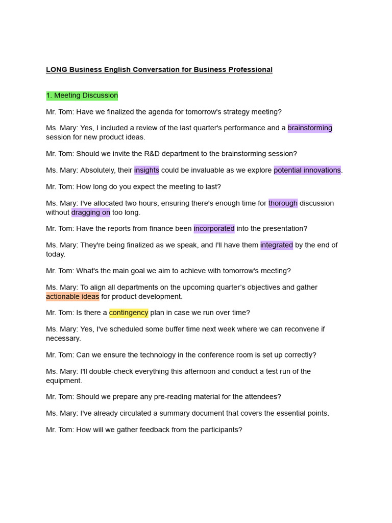 01P. LONG Business English Conversation For Business Professional | PDF ...