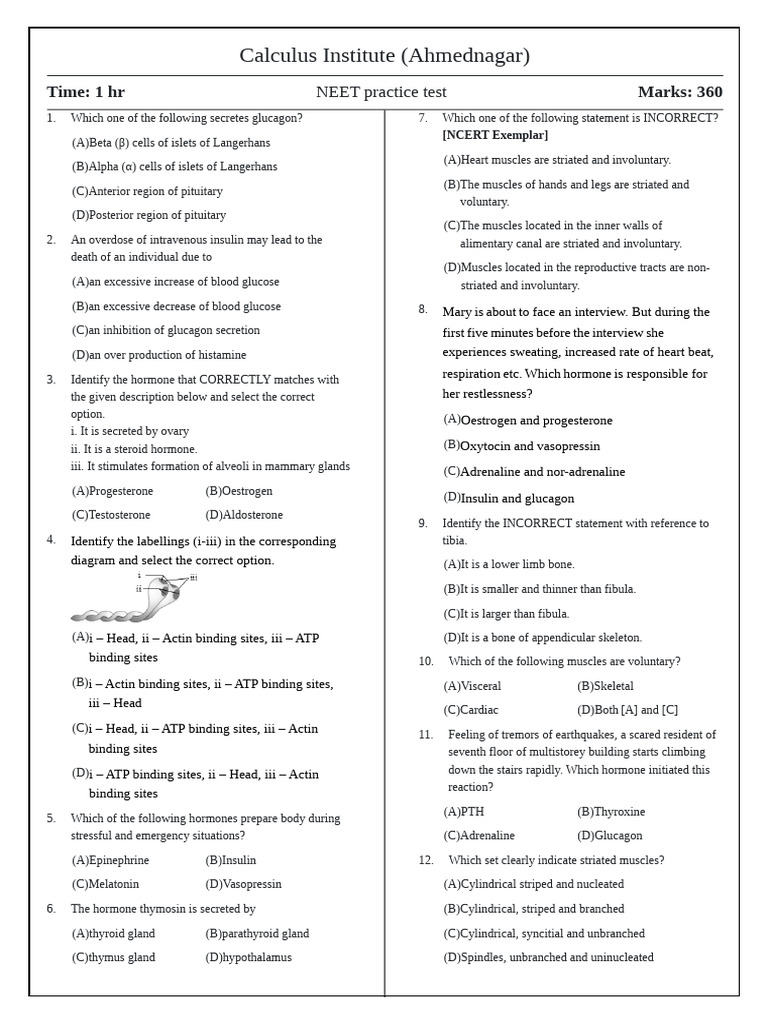 NEET Practice Test | PDF | Pituitary Gland | Endocrine System