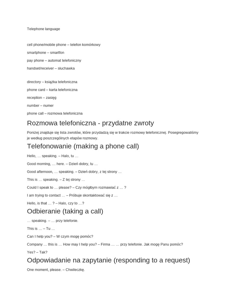 Telephone Language | PDF