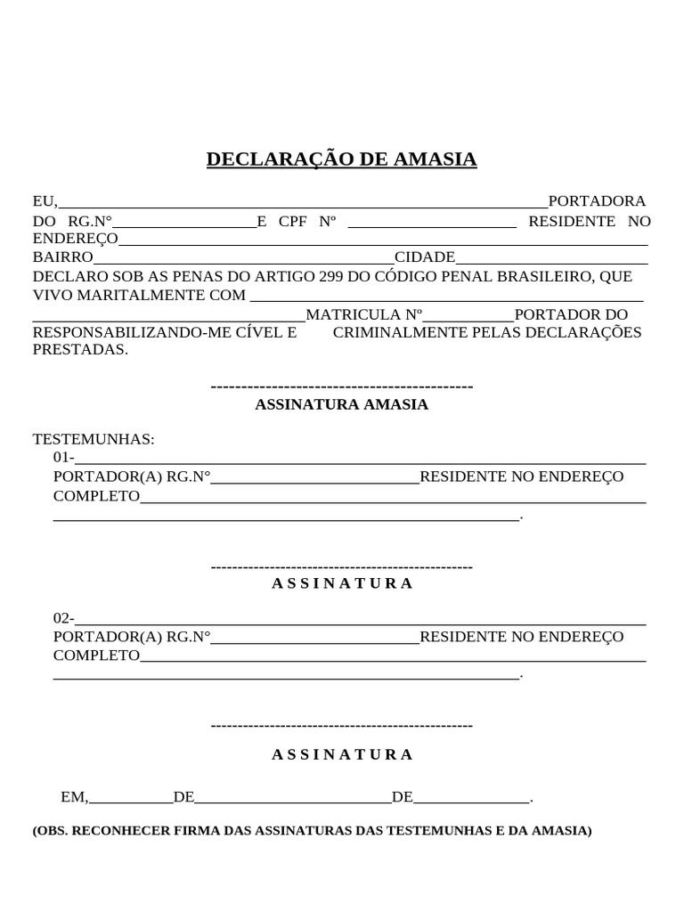 Declaração de Amasia Formalizada | PDF