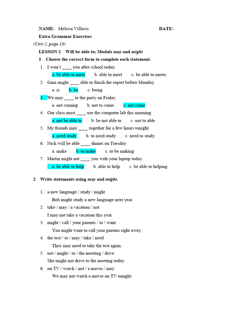 Task 2.3 Grammar - Lesson 2 | PDF