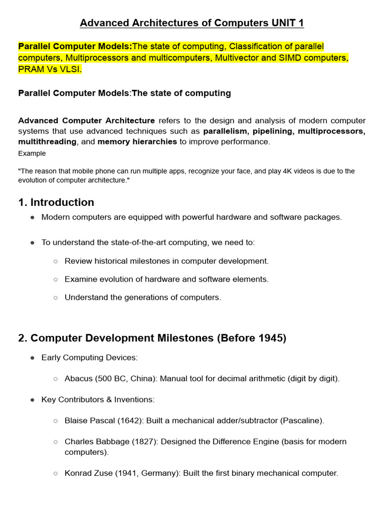 Advanced Architecture of Computers UNIT 1 | PDF | Parallel Computing | Central Processing Unit