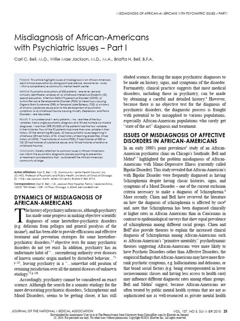 Misdiagnosis of African Americans With Psychiatric Issues Part I | PDF ...
