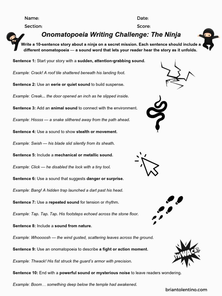 Onomatopoeia Writing Challenge The Ninja 2 2 | PDF | Lexicology ...