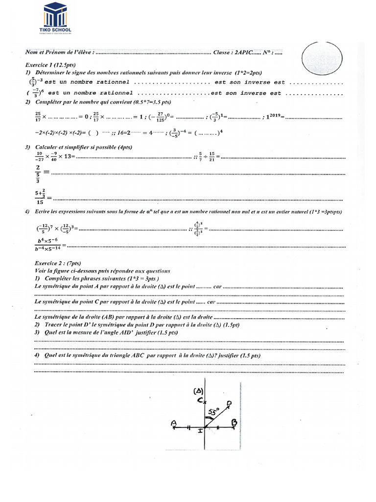Devoir N2 Maths 2AC - Semestre 1 - Modele - 7 | PDF