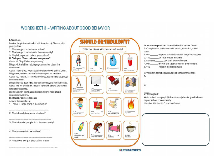 Worksheet 3 Writing About Good Behavior | PDF