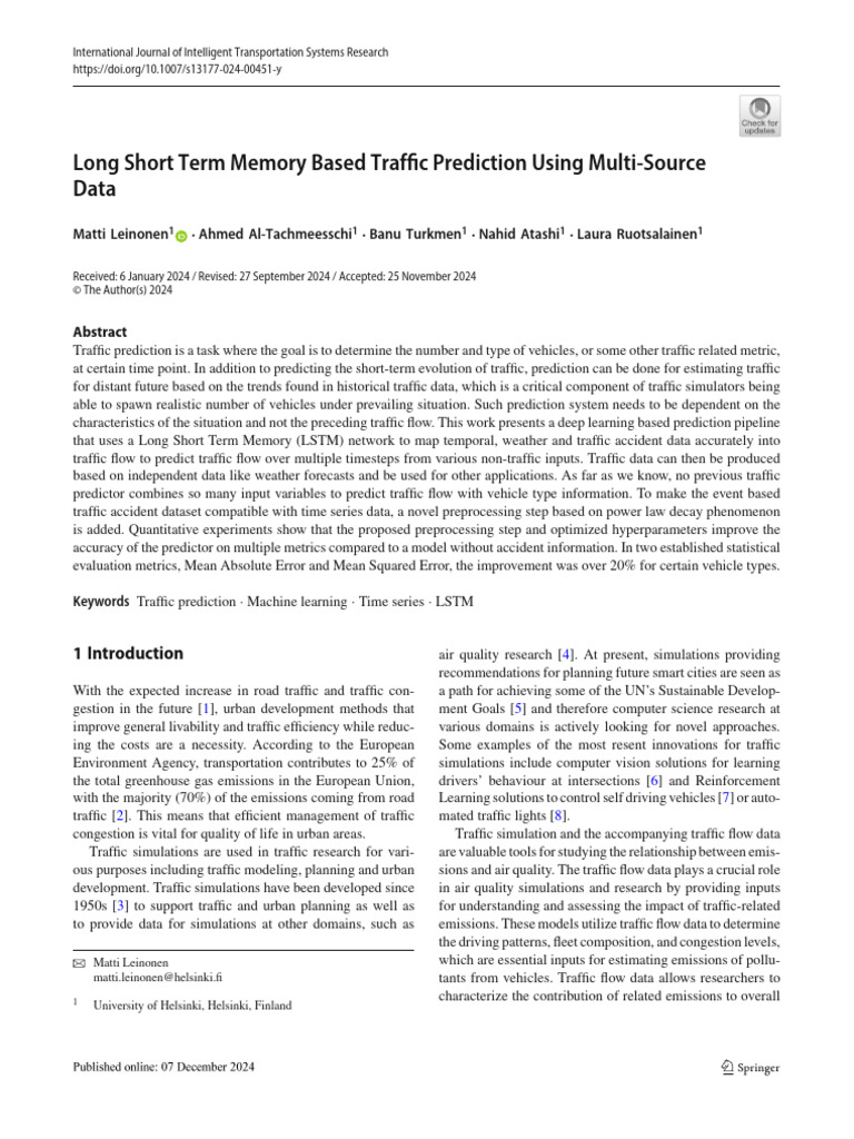 Long Short Term Memory Based Traffic Prediction Us | PDF | Simulation ...