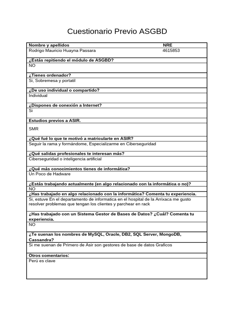 Cuestionario Previo ASGBD | PDF