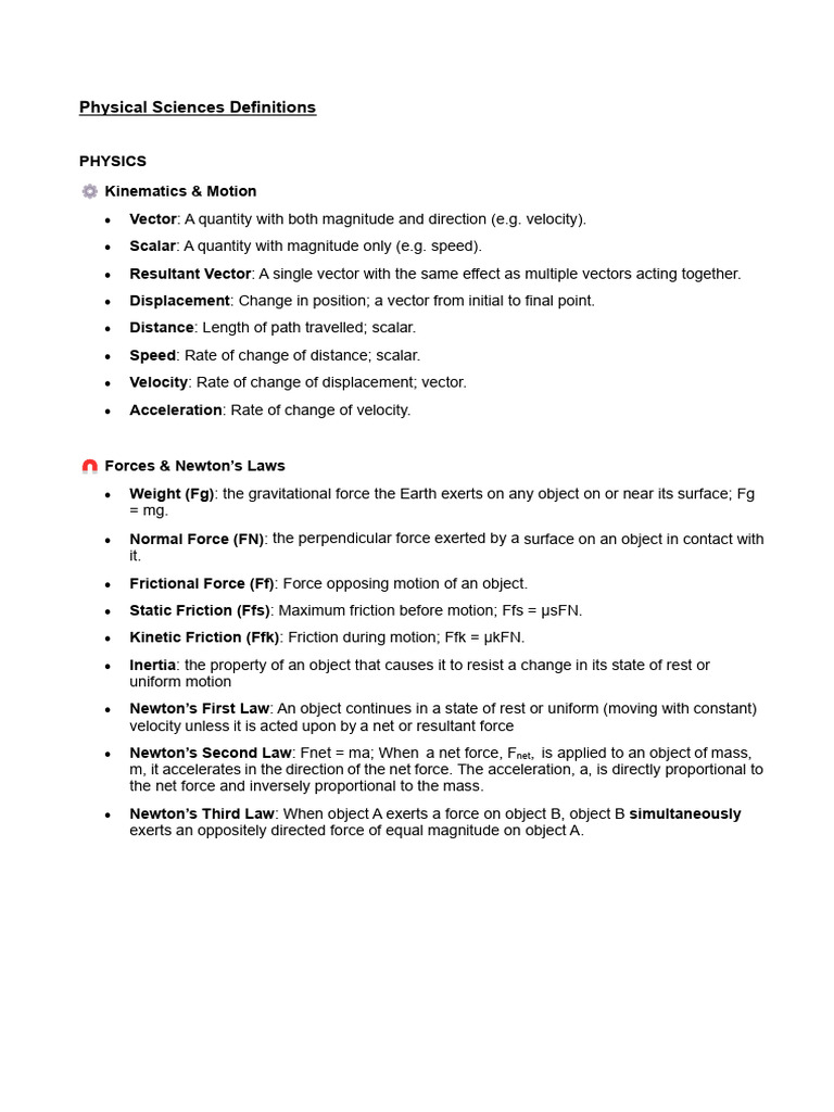 Physics Definitions | PDF | Force | Electromagnetic Induction